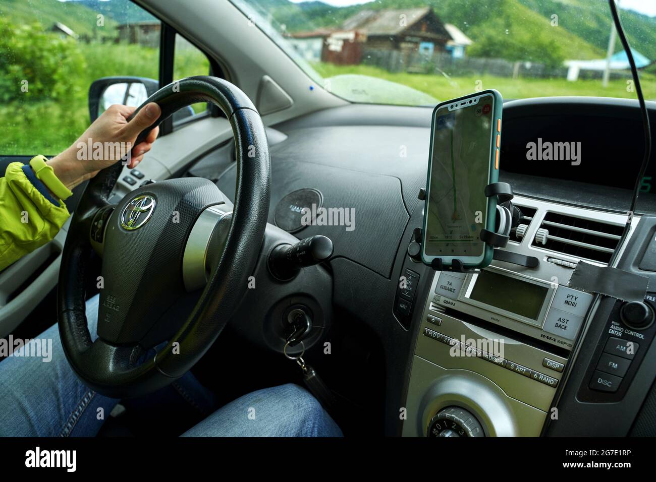 Man drive car. Mountain road. Responsible travel vacation. Staycation ...