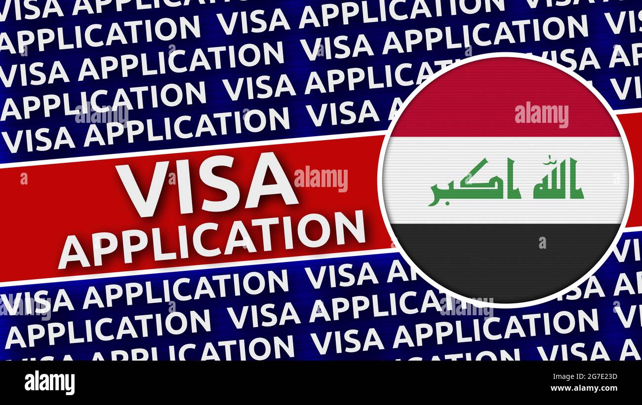Iraq Circular Flag with Visa Application Titles - 3D Illustration Stock ...