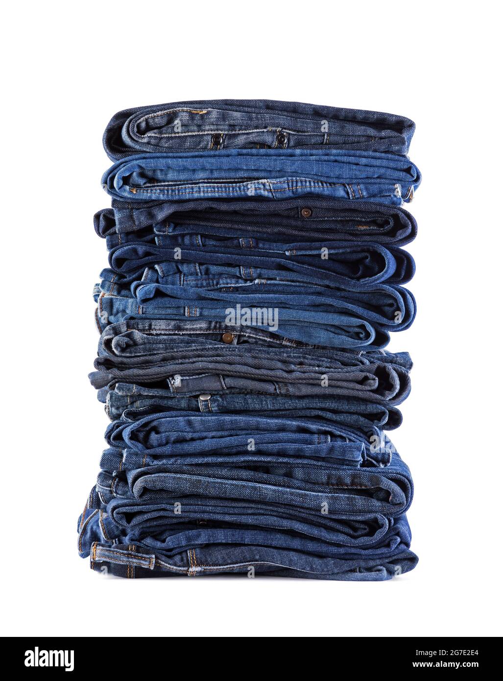 Stack of blue jeans isolated on white background with clipping path ...