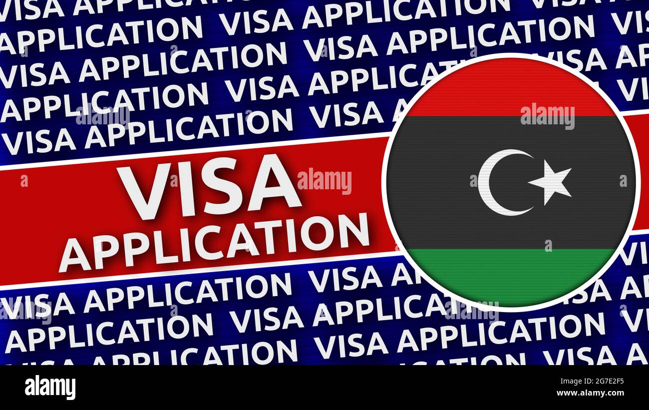 Libya Circular Flag with Visa Application Titles - 3D Illustration ...