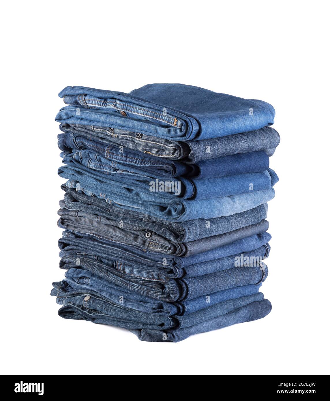 Stack of blue jeans isolated on white background with clipping path ...