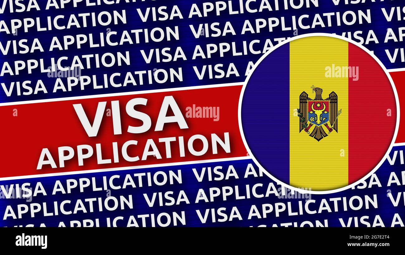 Moldova Circular Flag with Visa Application Titles - 3D Illustration ...