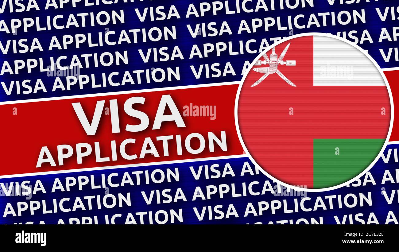 Oman Circular Flag with Visa Application Titles - 3D Illustration Stock ...