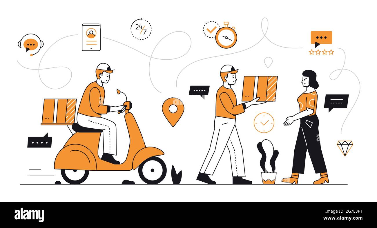 Delivery service - modern line design style illustration. Cafe ...