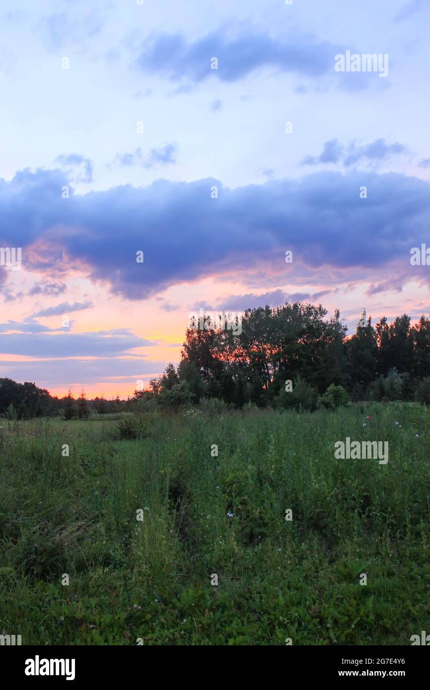 Sunset sky background. Beautiful summer landscape in countryside Stock ...