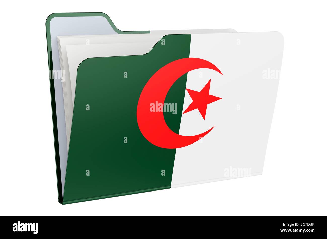 Computer folder icon with Algerian flag. 3D rendering isolated on white ...