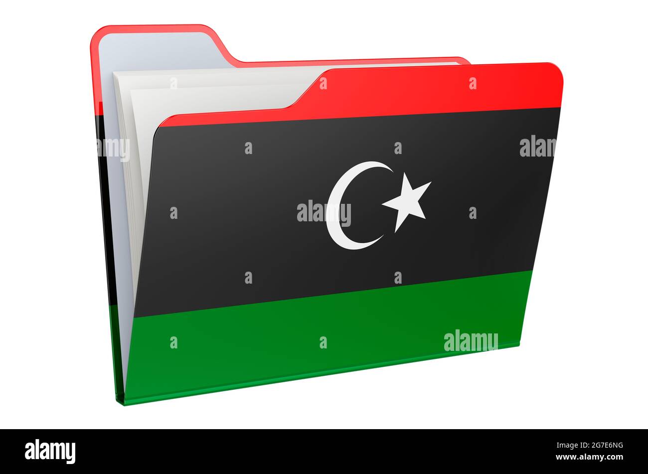 Computer folder icon with Libyan flag. 3D rendering isolated on white ...