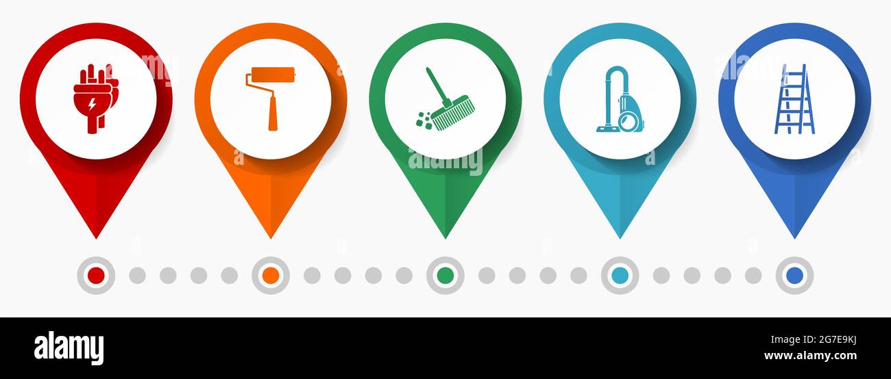 Home services concept vector icon set, flat design pointers ...