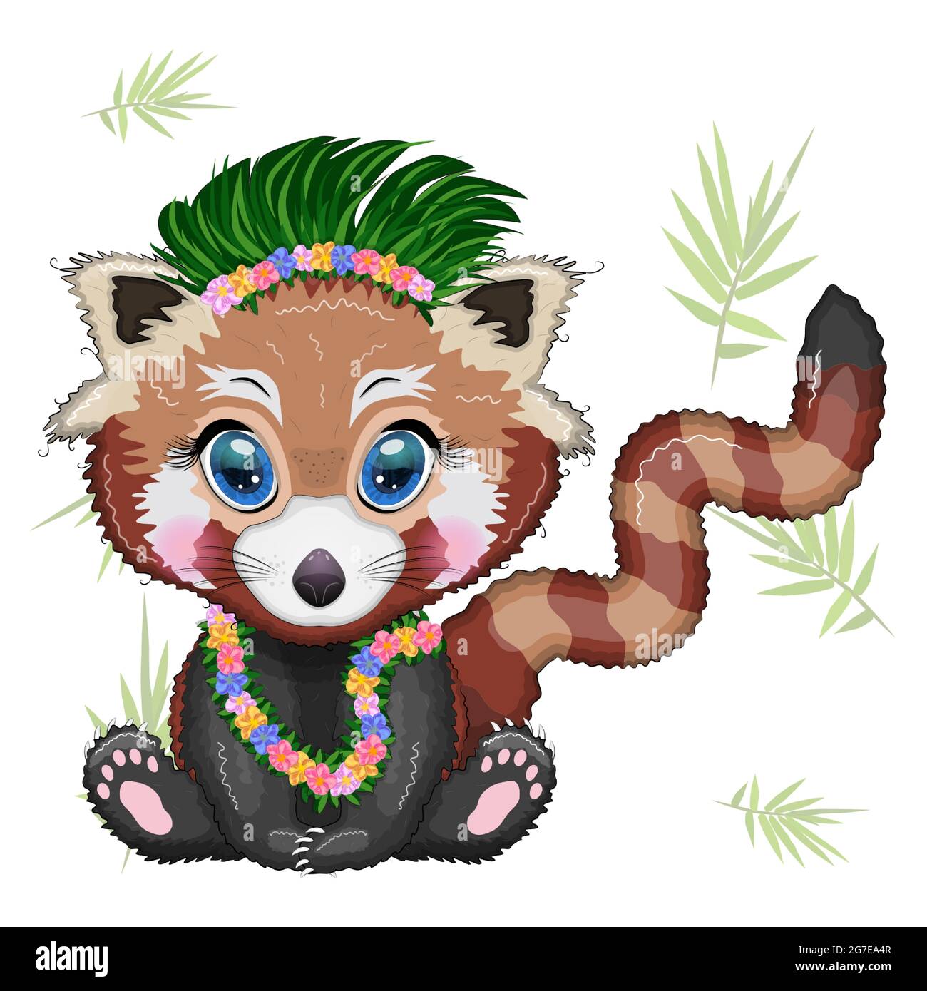 Red panda in hawaiian hula dancer outfit, vacation, summer concept ...