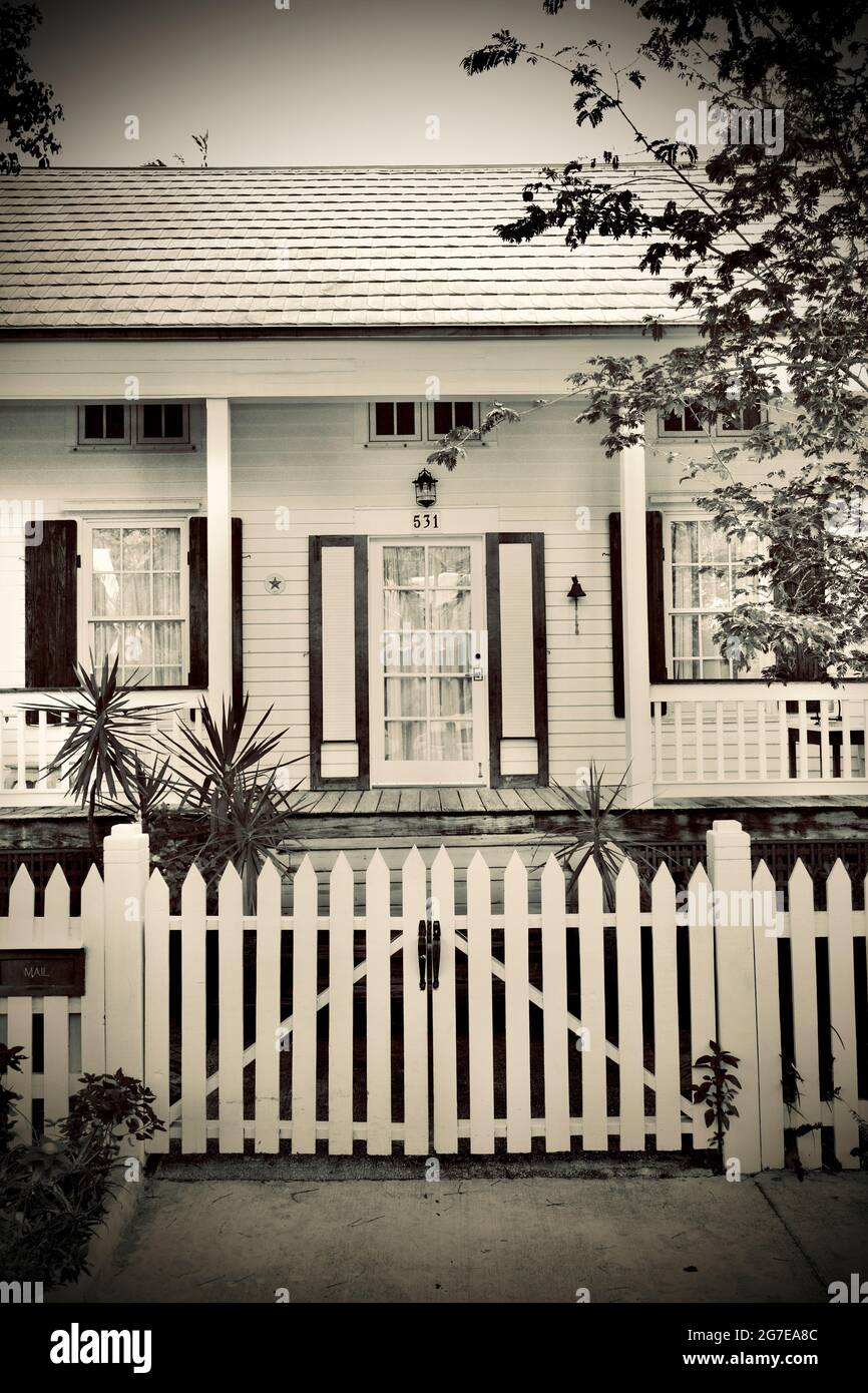 Classic Conch home in Key West, Florida, FL USA. Southern most point in ...