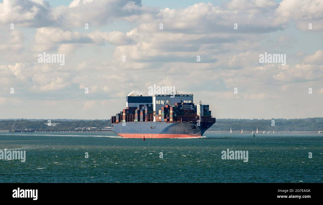 Southampton Water, England, UK. 2021. Container ship underway on ...