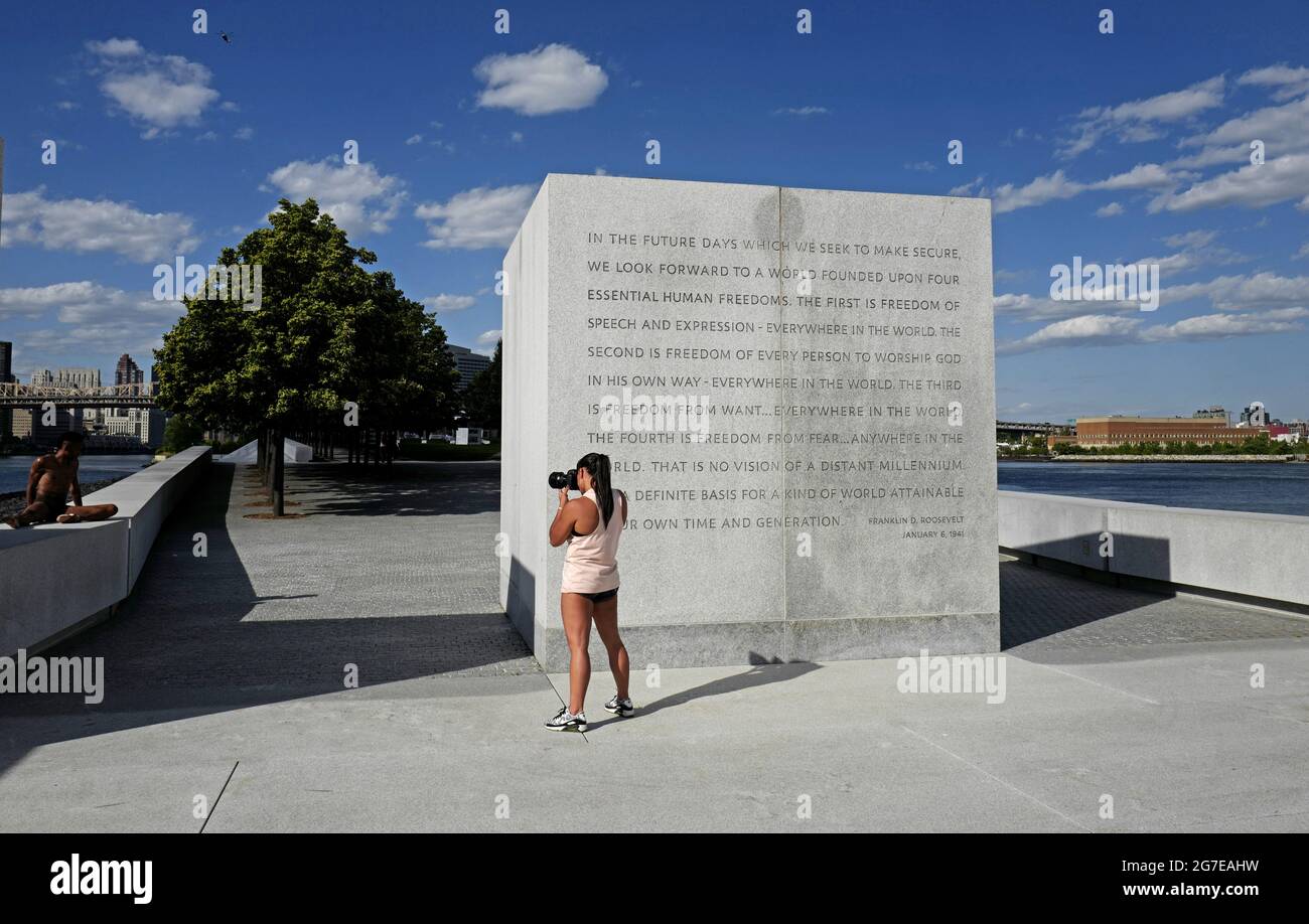 Franklin D. Roosevelt's memorial at the Four Freedoms Park, on Roosvelt ...