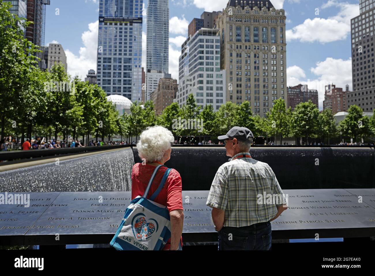 Visitors at the 9/11 Memorial , in lower Manhattan, New York City Stock ...