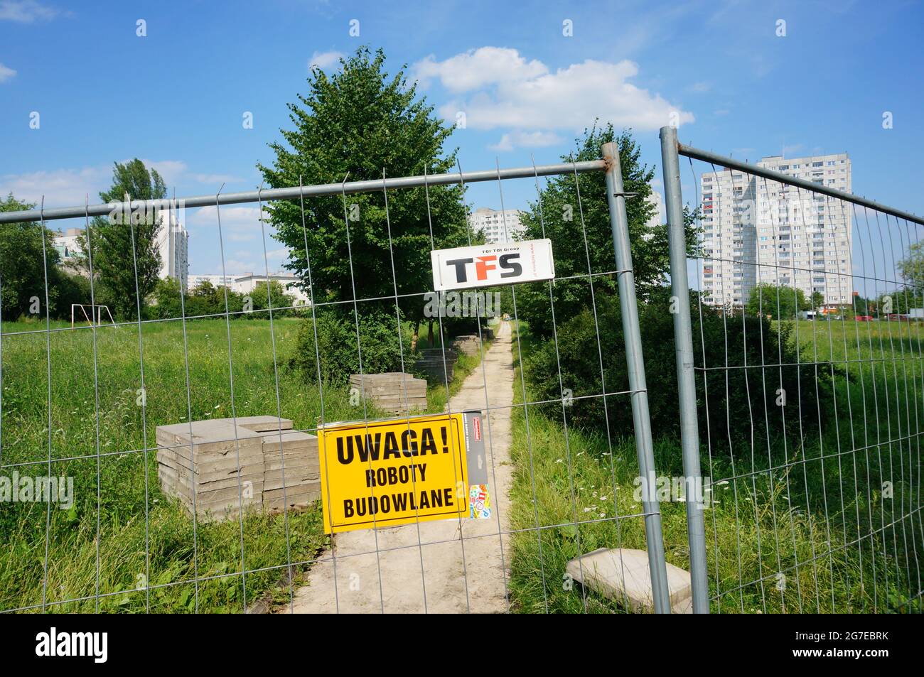 POZNAN, POLAND - Jul 19, 2017: A metal construction barrier at the ...