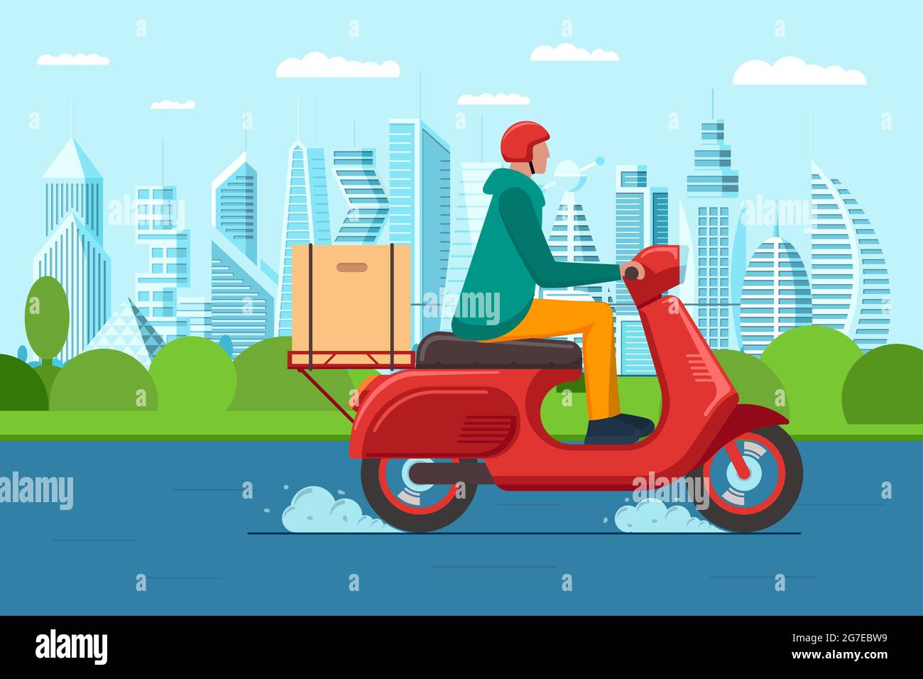 Fast intercity delivery service courier on motor scooter. Express ...