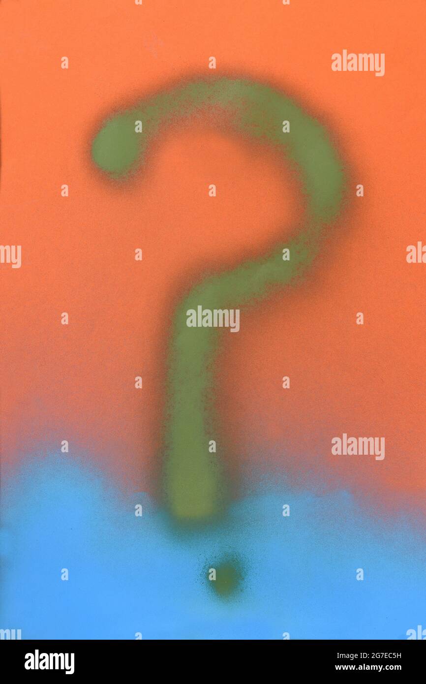 question mark painted on a blue spray paint and paper background Stock ...