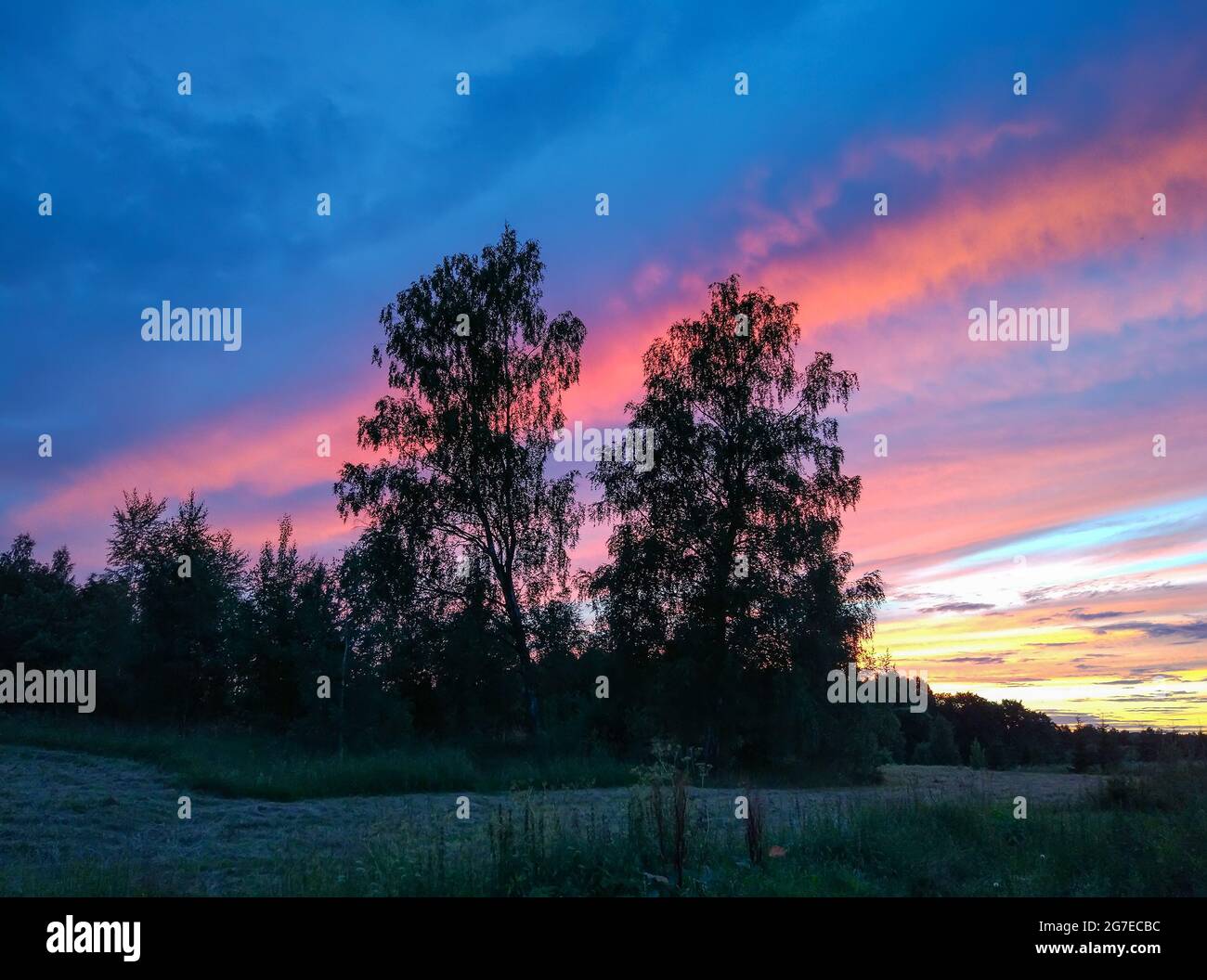 Sunset sky background. Beautiful summer landscape in countryside Stock ...