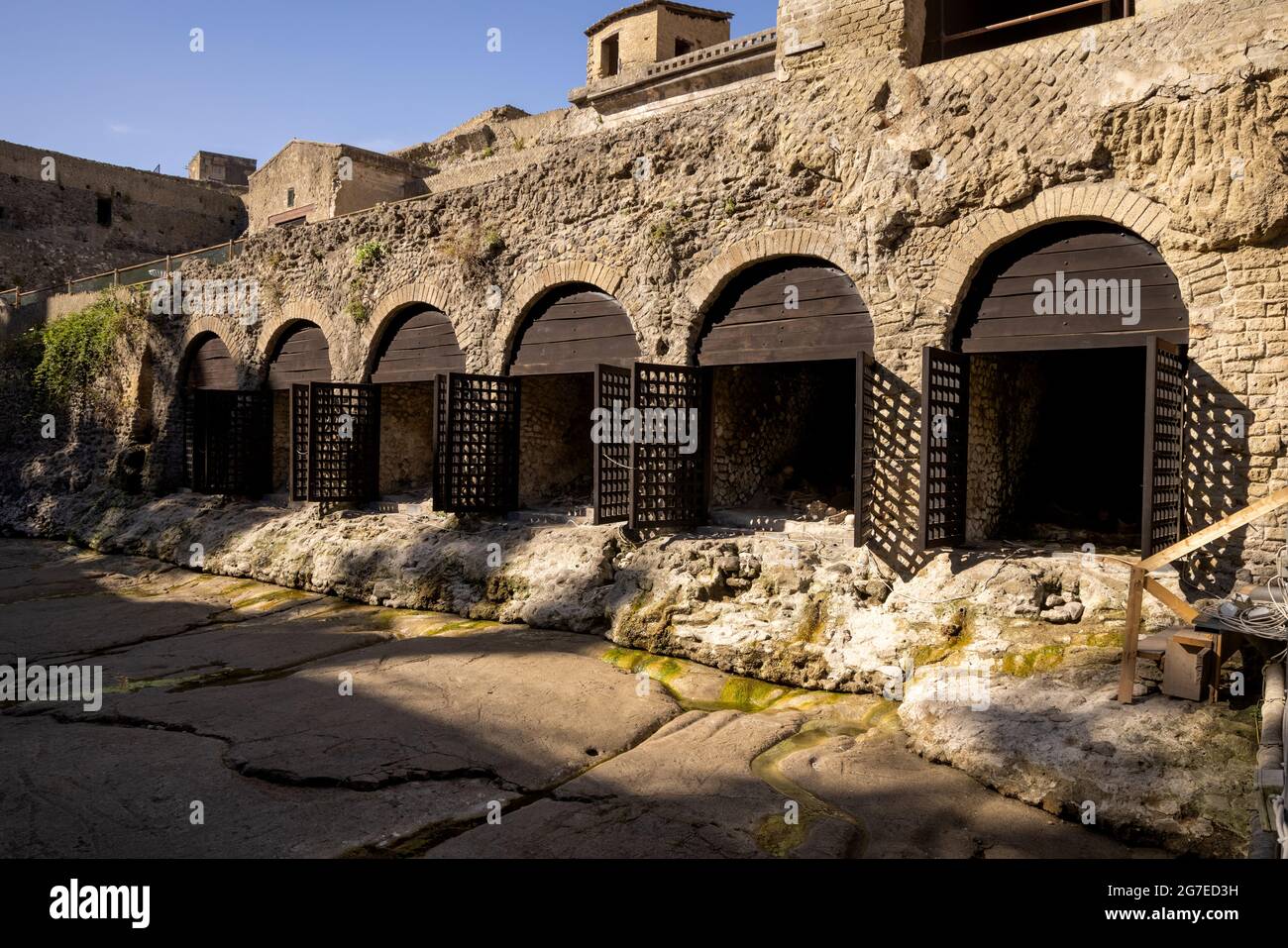 Ruins of ancient roman town Ercolano - Herculaneum destroyed by the ...