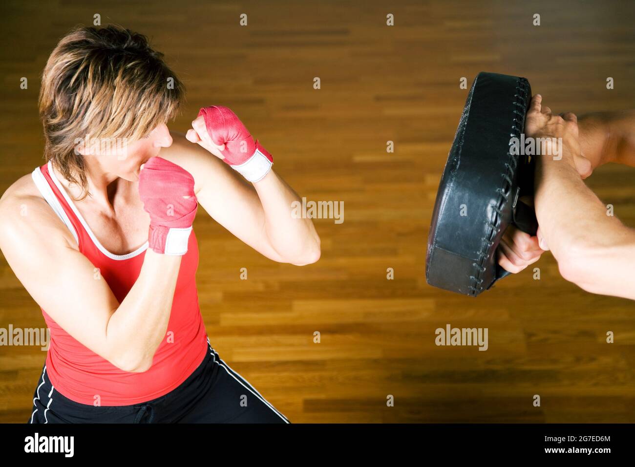 Sparring session in martial arts moves, couple exercising Stock Photo ...