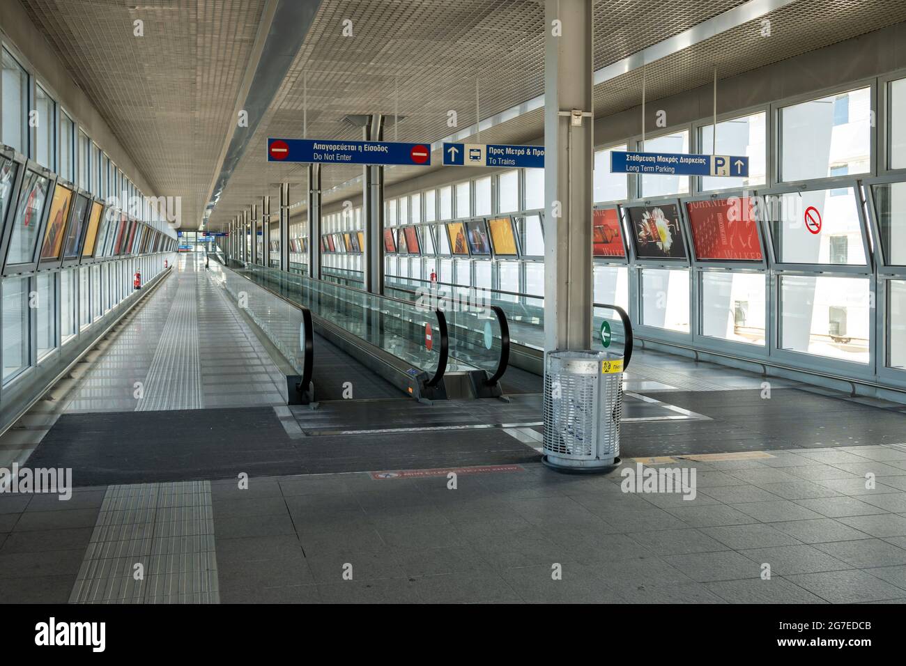Athens, Greece - October 1, 2020: Passenger pathway at Athens Airport ...