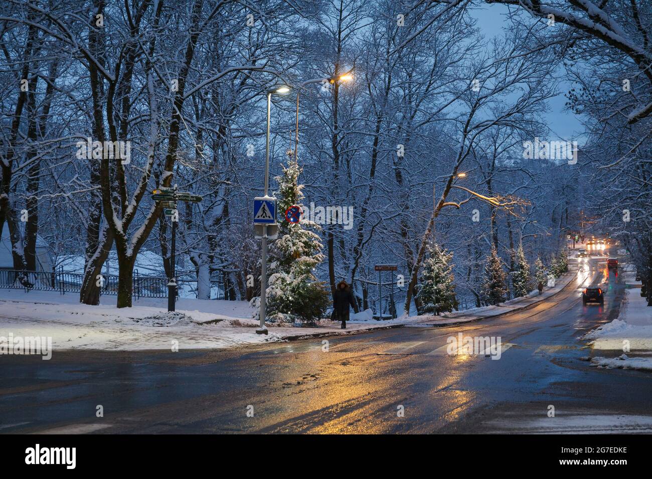 TALLINN, ESTONIA - JANUARY 04, 2021: View of streets of old town at ...