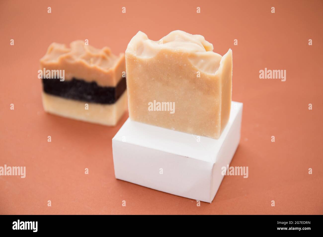 Closeup of handmade bars of hand soap on a brown surface Stock Photo ...