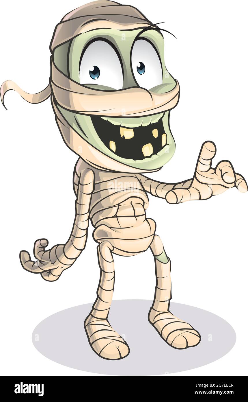 Cartoon illustration of a cheerful mummy character standing isolated on a white background Stock ...