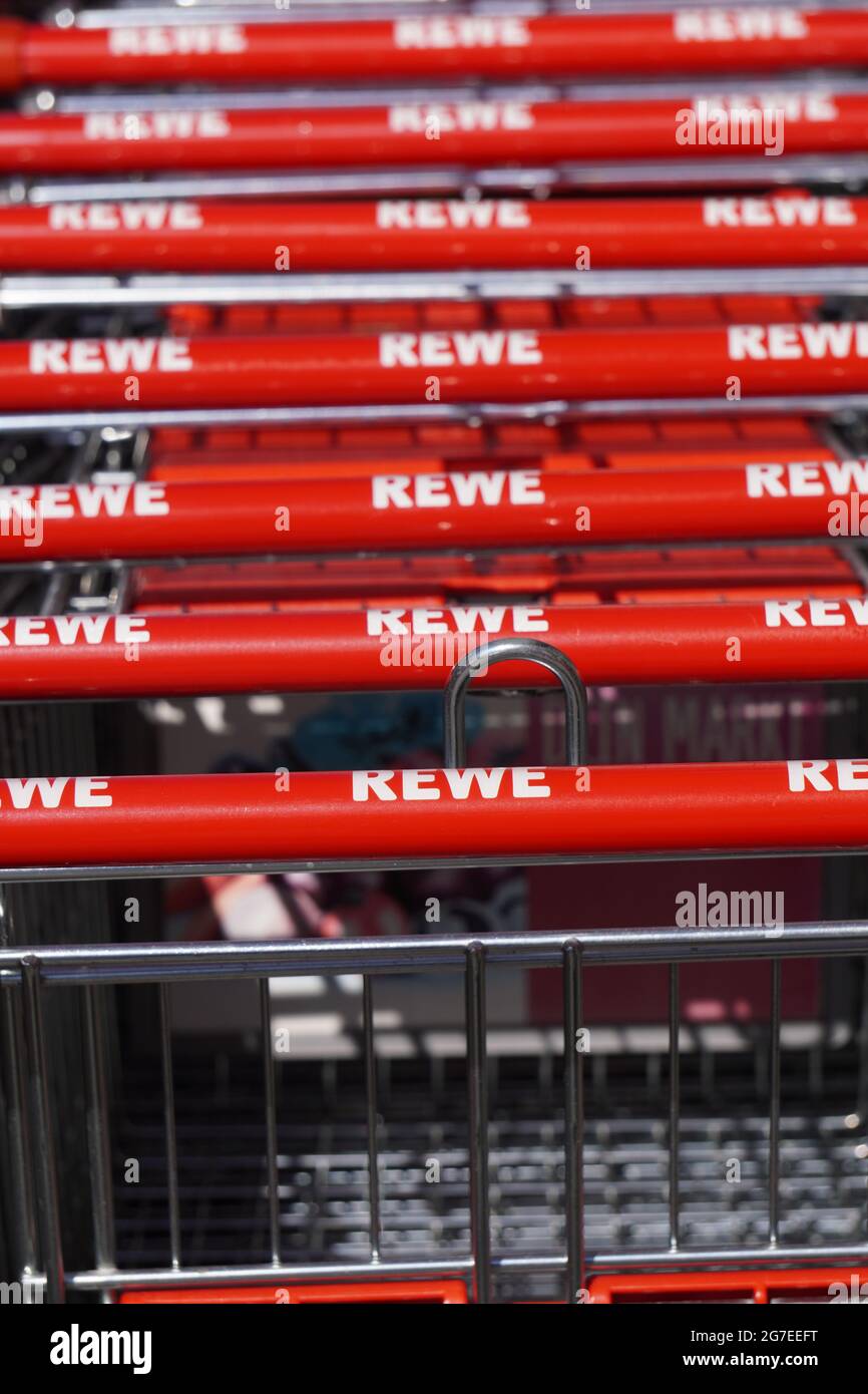 HANNOVER, GERMANY - Apr 12, 2020: A vertical shot of shopping carts in ...