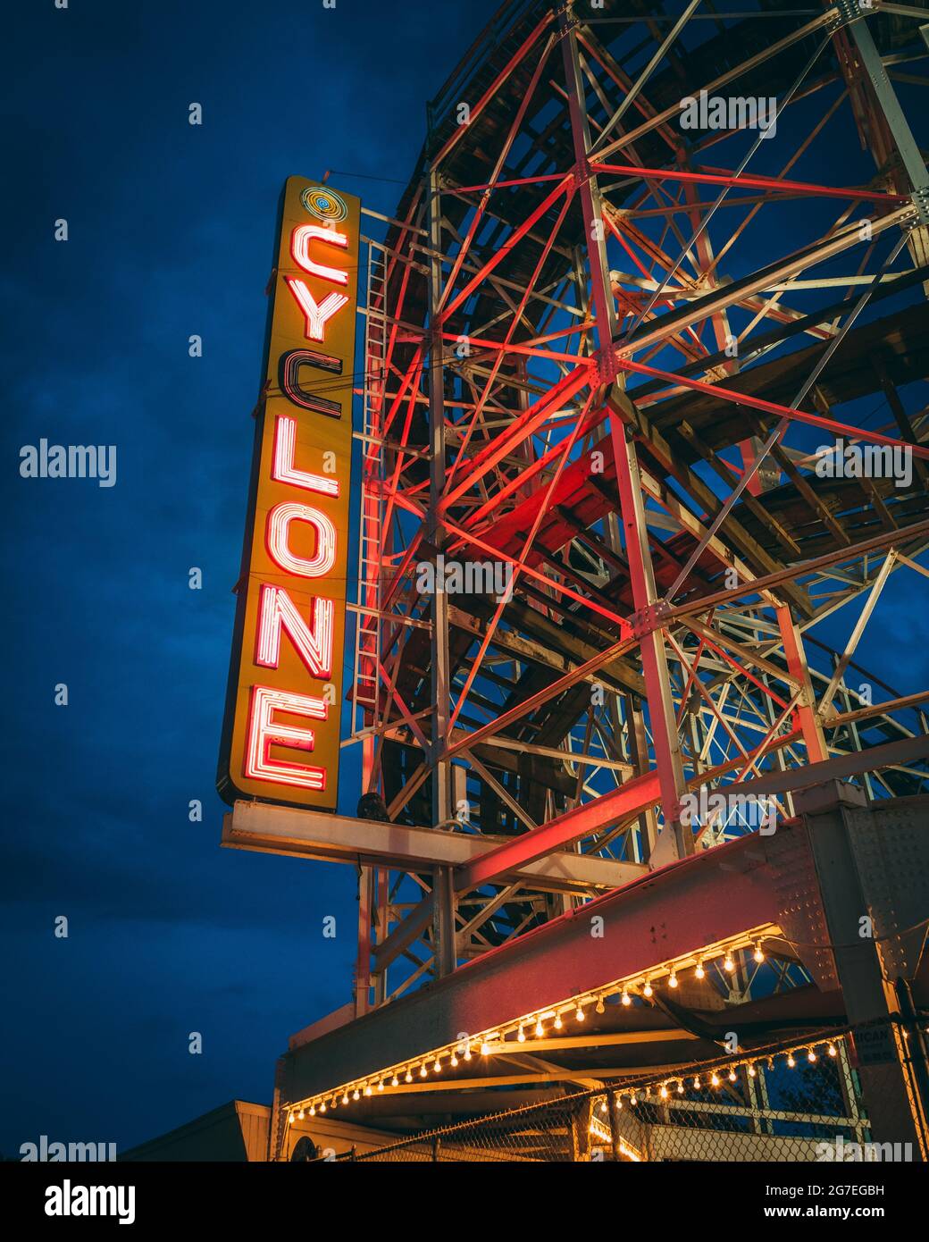 The Cyclone neon sign at night, at the Luna Park in Coney Island ...