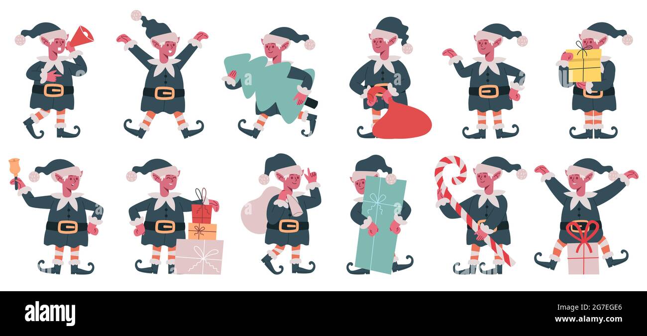 Christmas elf characters. Xmas Santa Claus little helpers, cute ...
