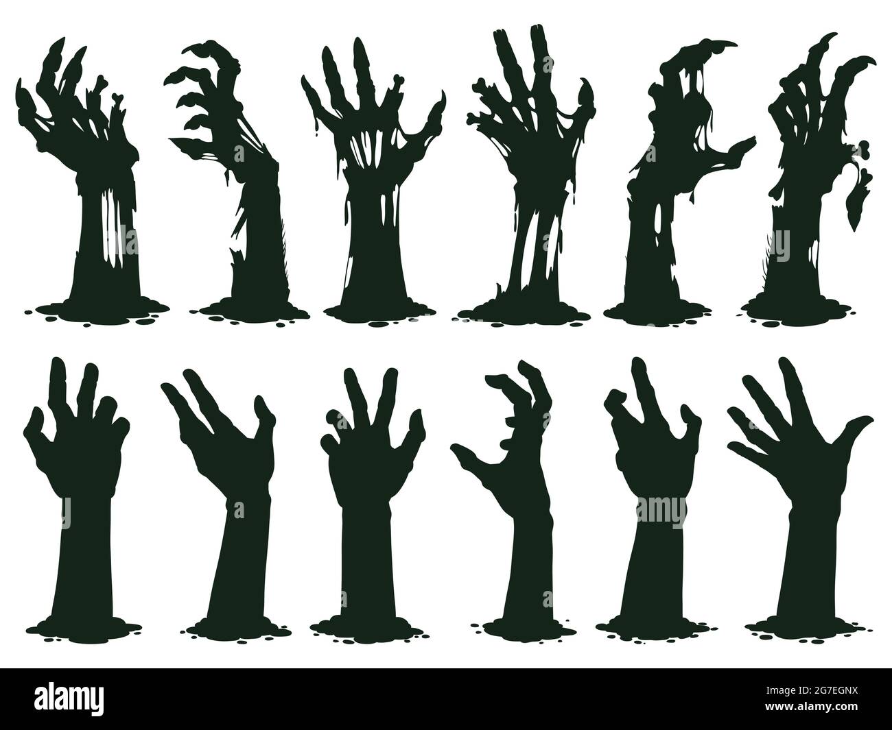 Zombie hands silhouette. Creepy zombie crooked lambs stick out of ...