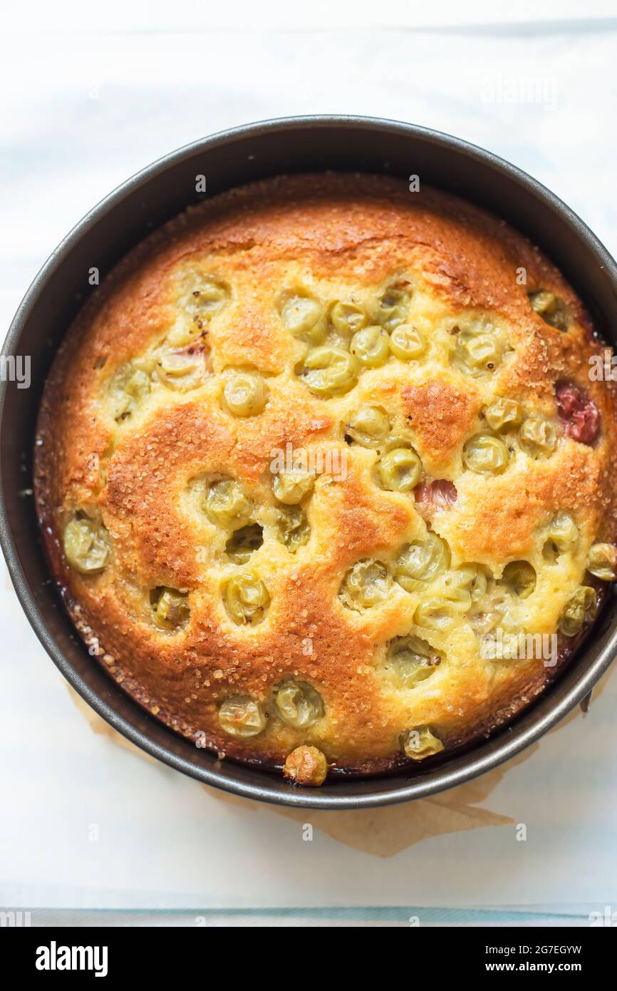 Gooseberry cake with icing sugar Stock Photo - Alamy