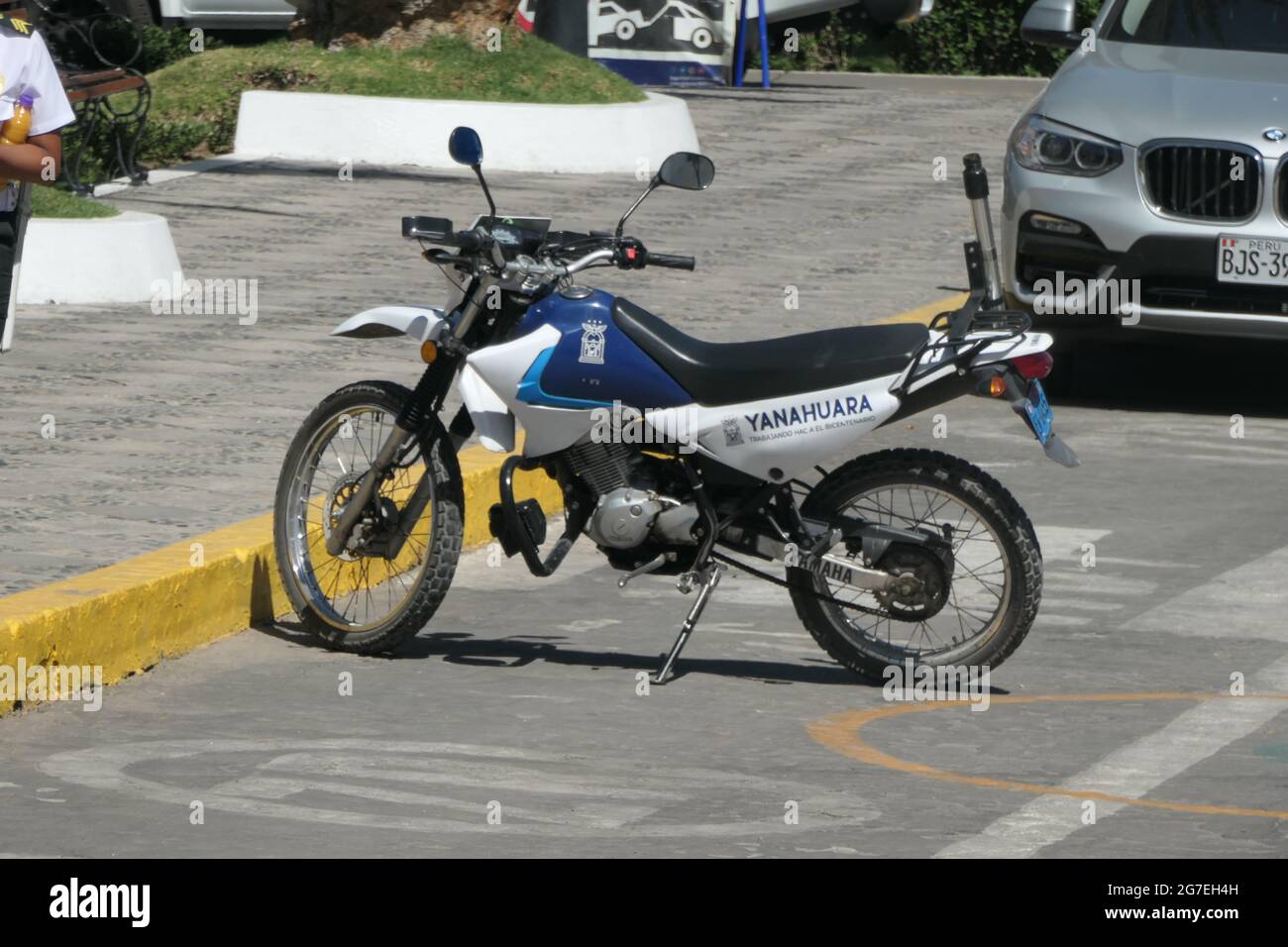 Police motorbike in Arequipa Peru parked Yanahuara bike siren lights ...