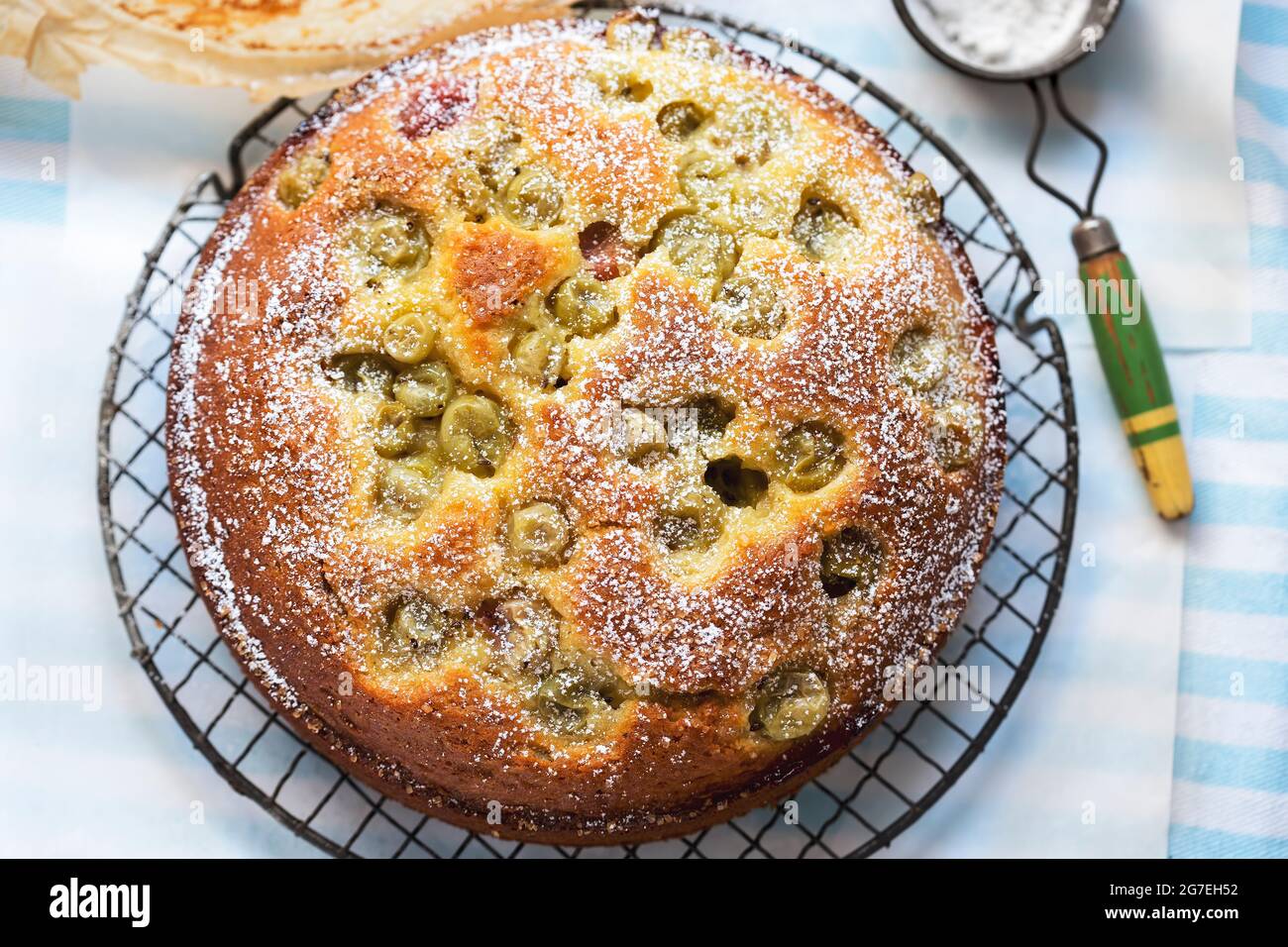 Gooseberry cake with icing sugar Stock Photo - Alamy