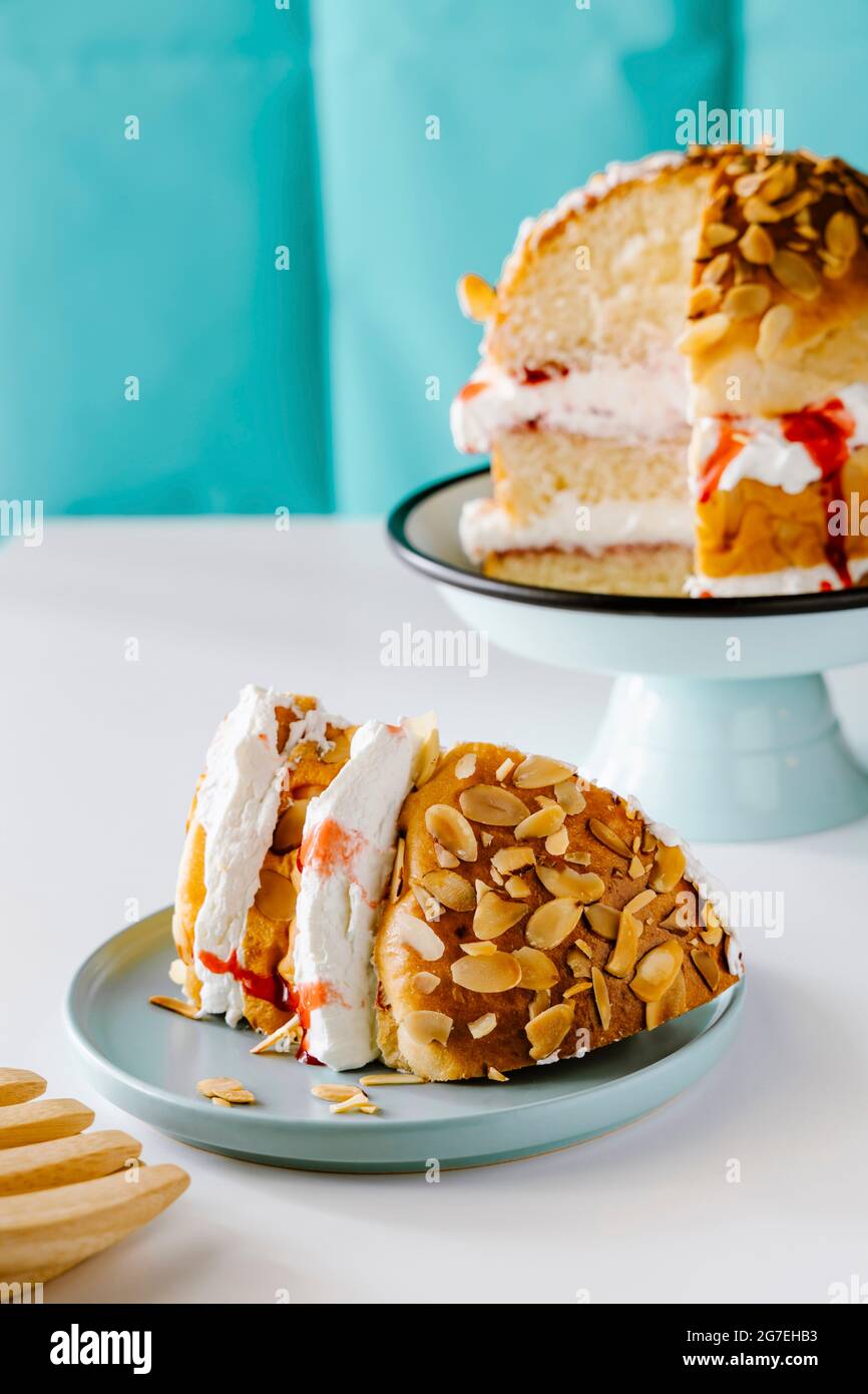Raspberry mascarpone brioche cake Stock Photo - Alamy