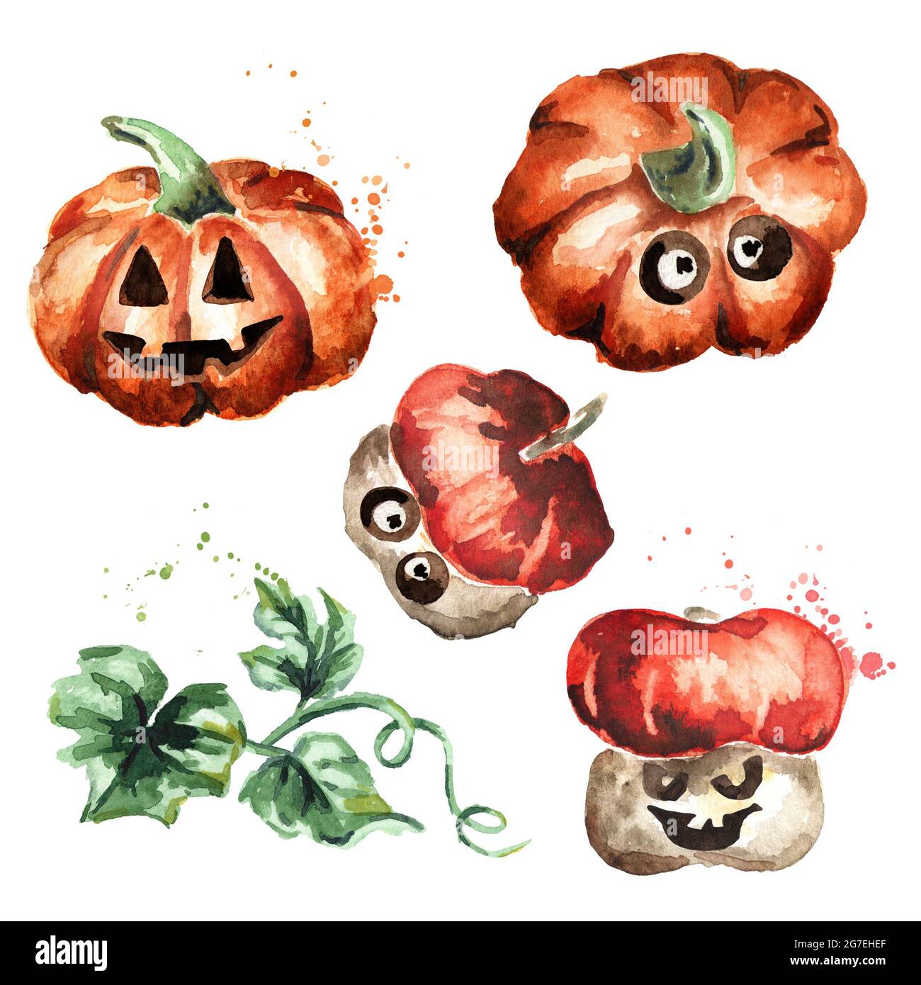 Funny halloween Pumpkins set. Watercolor hand-drawn illustration Stock ...