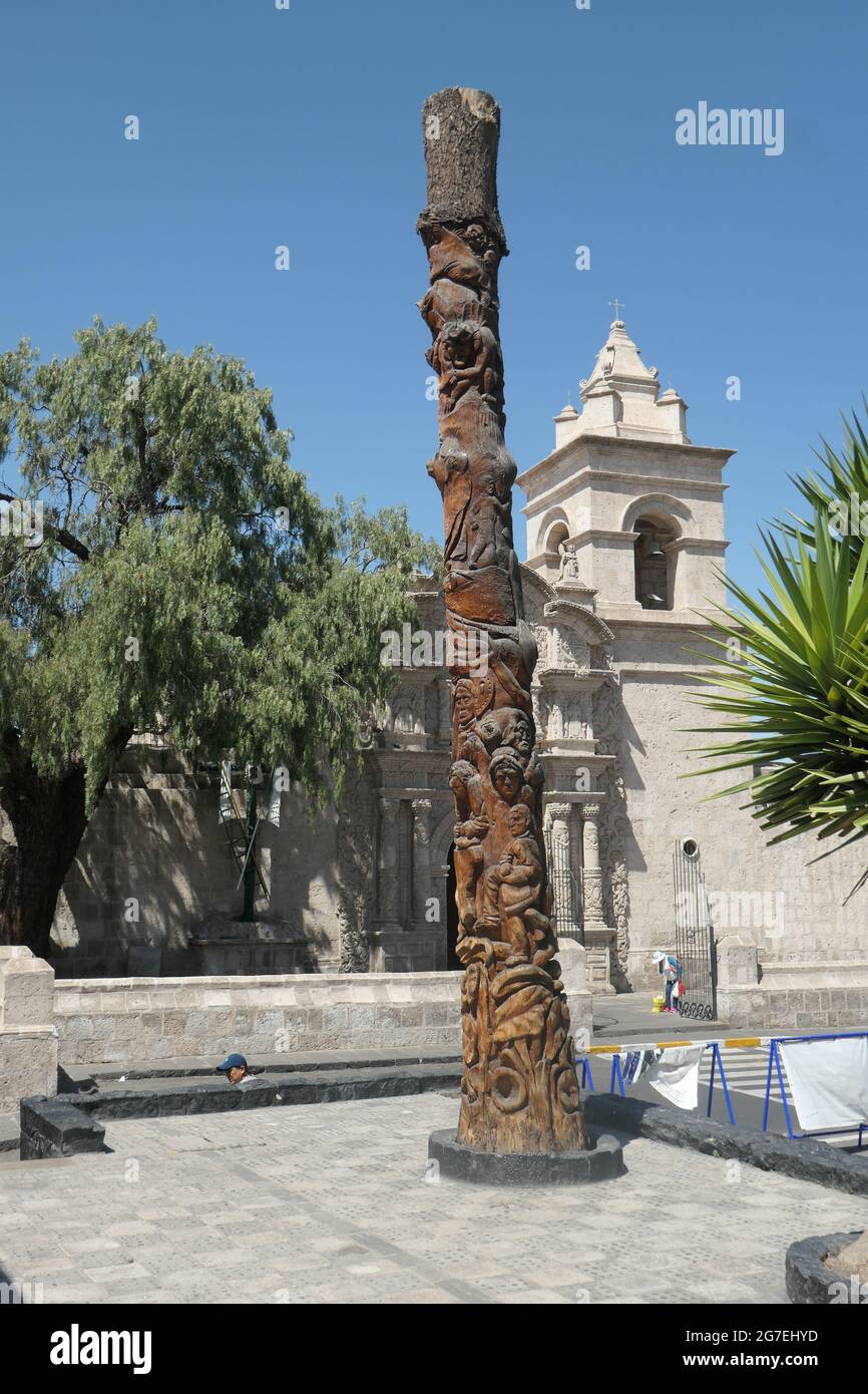 Totem pole and Church Arequipa Peru Stock Photo - Alamy