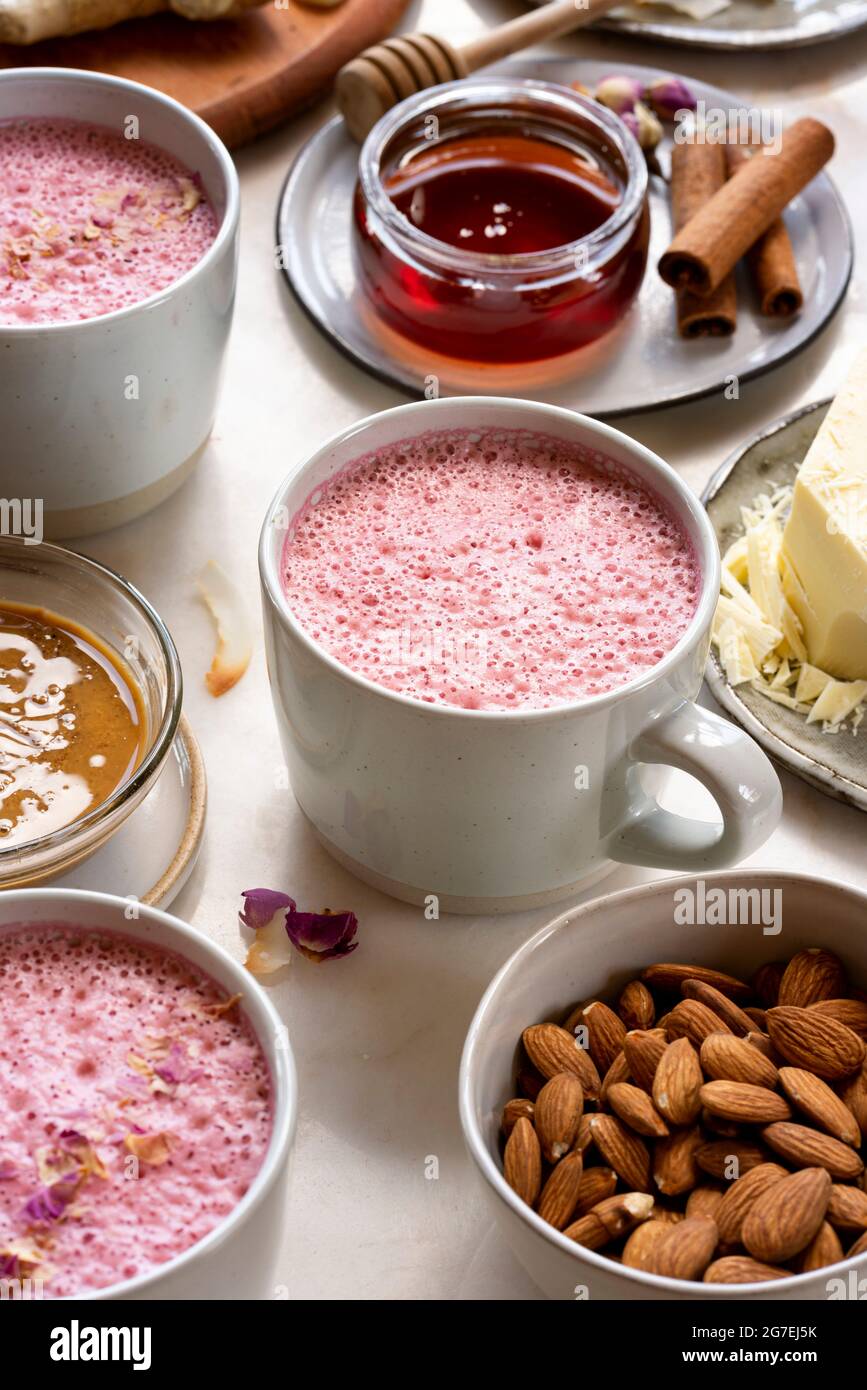 Beet Root Latte – super powered with beet root crystals Stock Photo - Alamy