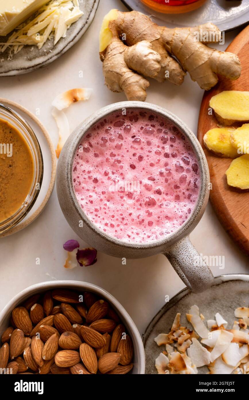 Beet Root Latte – super powered with beet root crystals Stock Photo - Alamy