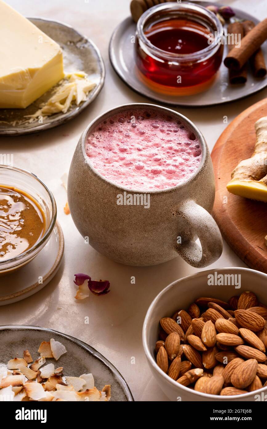 Beet Root Latte – super powered with beet root crystals Stock Photo - Alamy