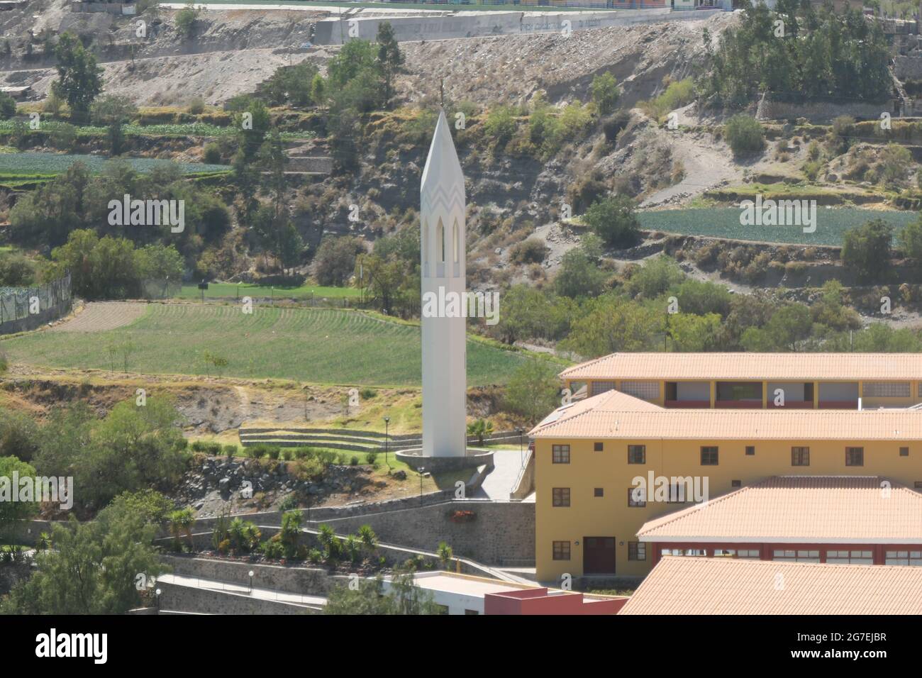 Mosque in Arequipa Peru tower tall big church countryside green house ...