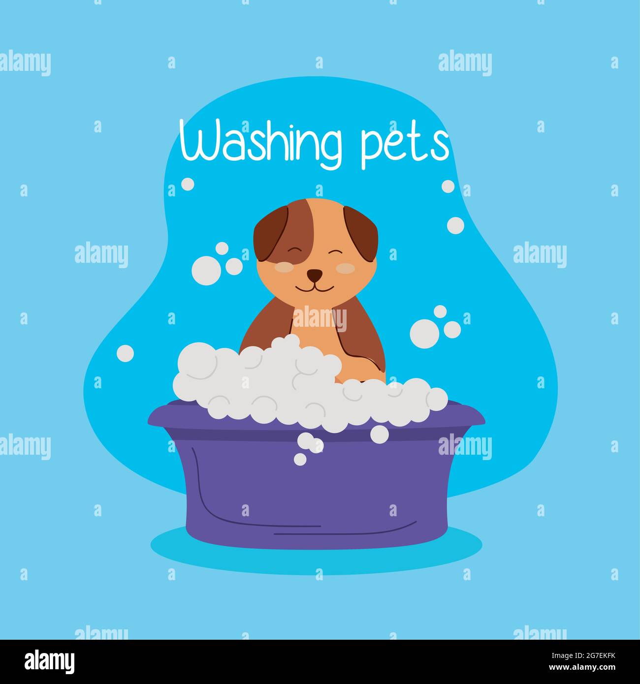 cute dog bathing in purple tub Stock Vector Image & Art - Alamy