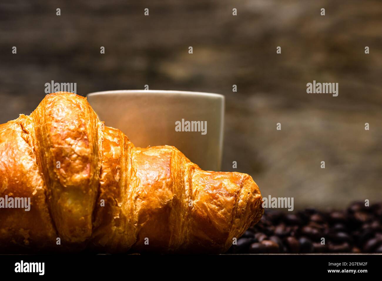 Delicious croissant served with a cup of coffee - french breakfas Stock ...