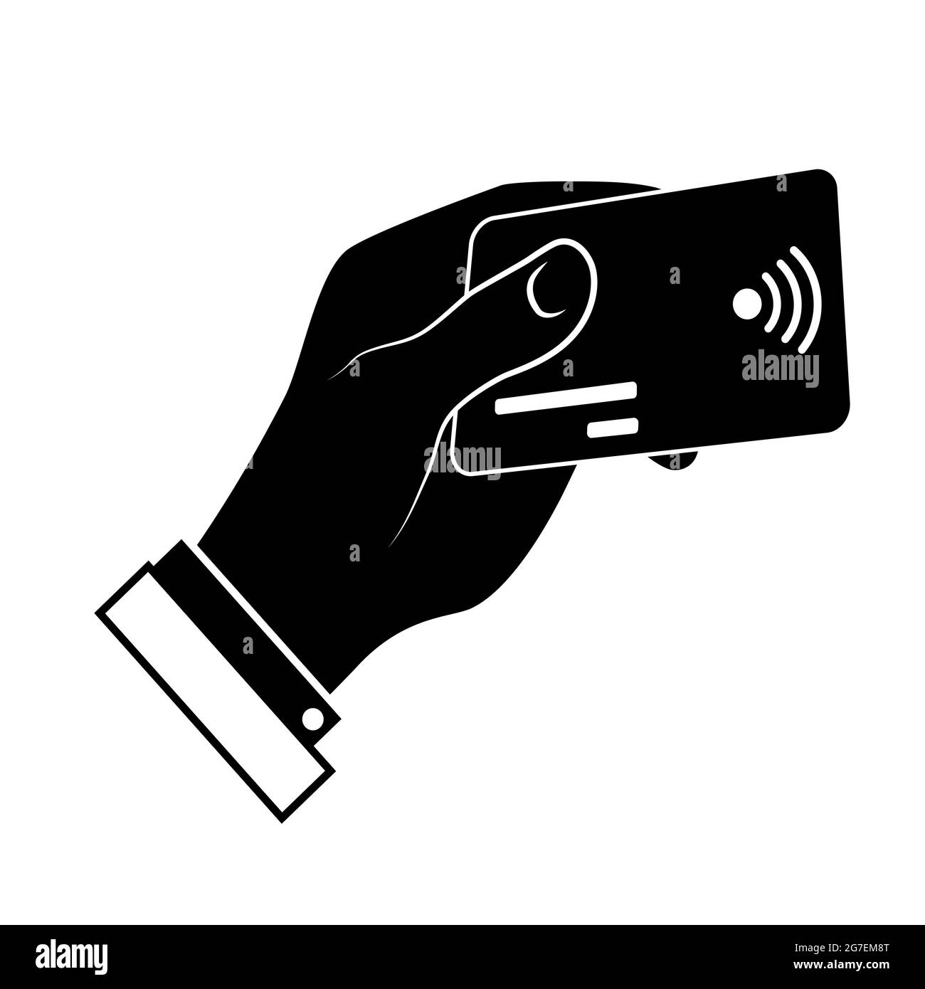 Line drawing contactless payment. The hand is holding a credit card ...