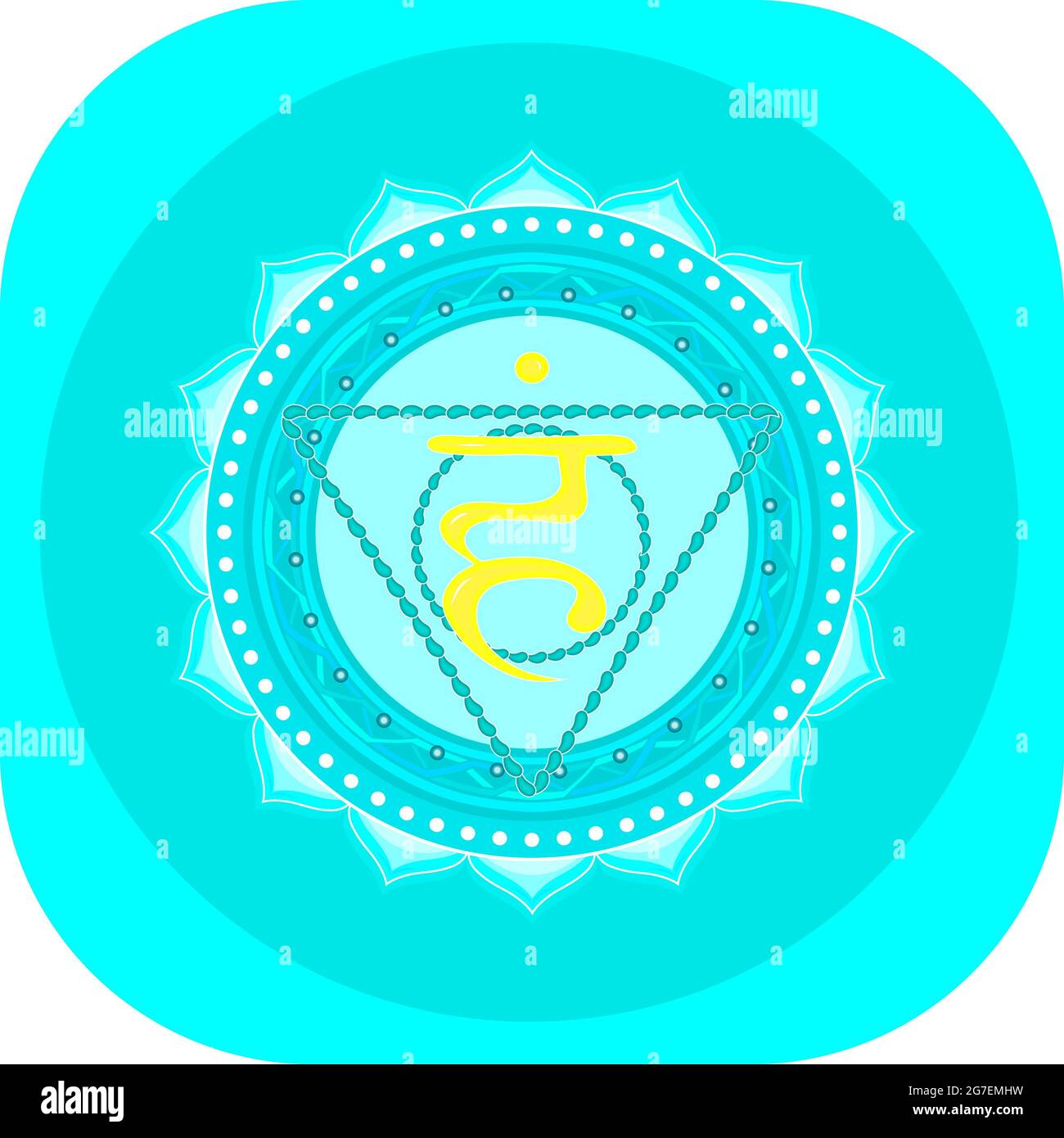 The fifth chakra of Vishudha. Throat chakra with Hindu Sanskrit. Blue ...