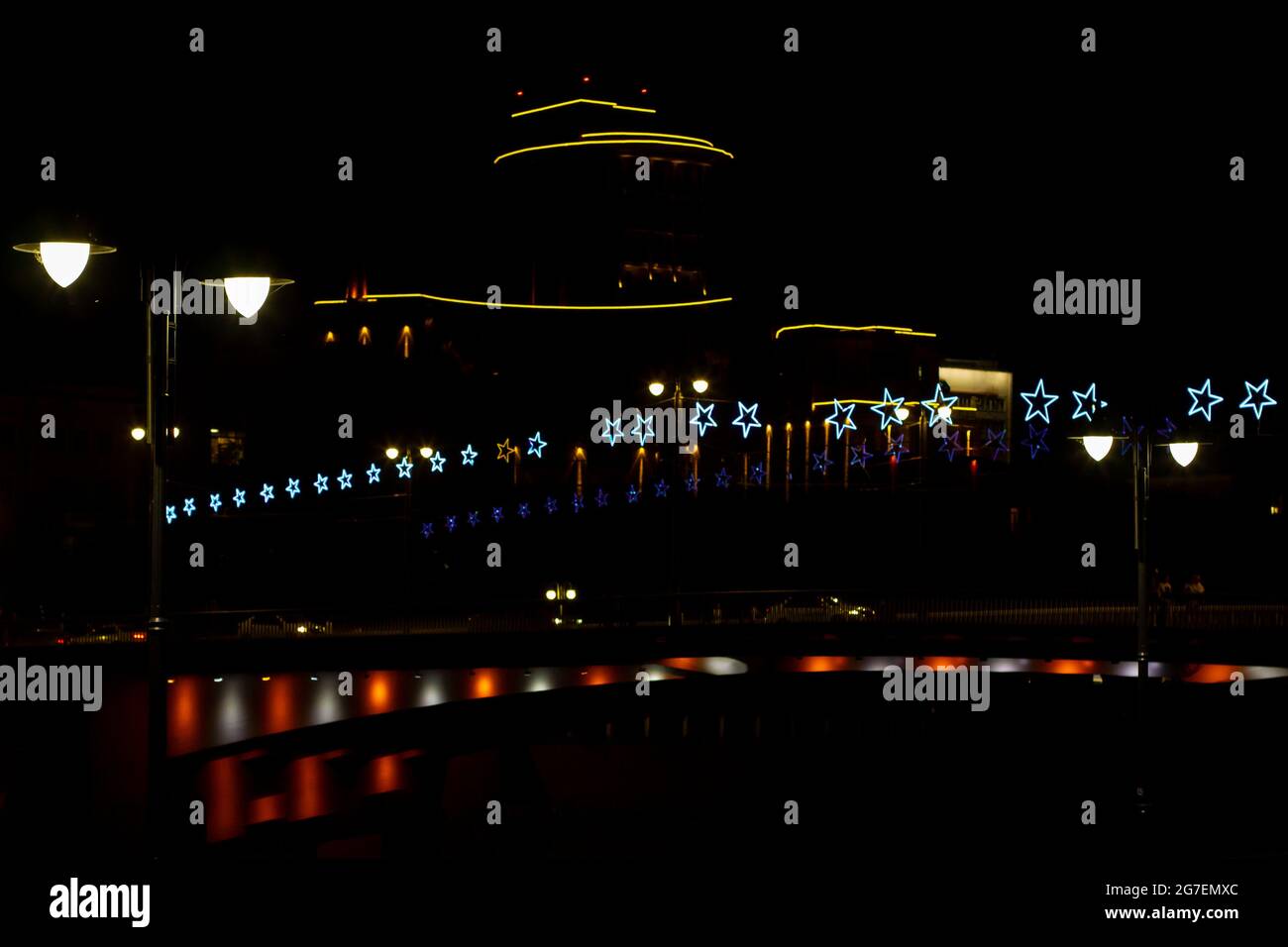 Night city lights on a summer night. Night sightseeing tourism concept ...