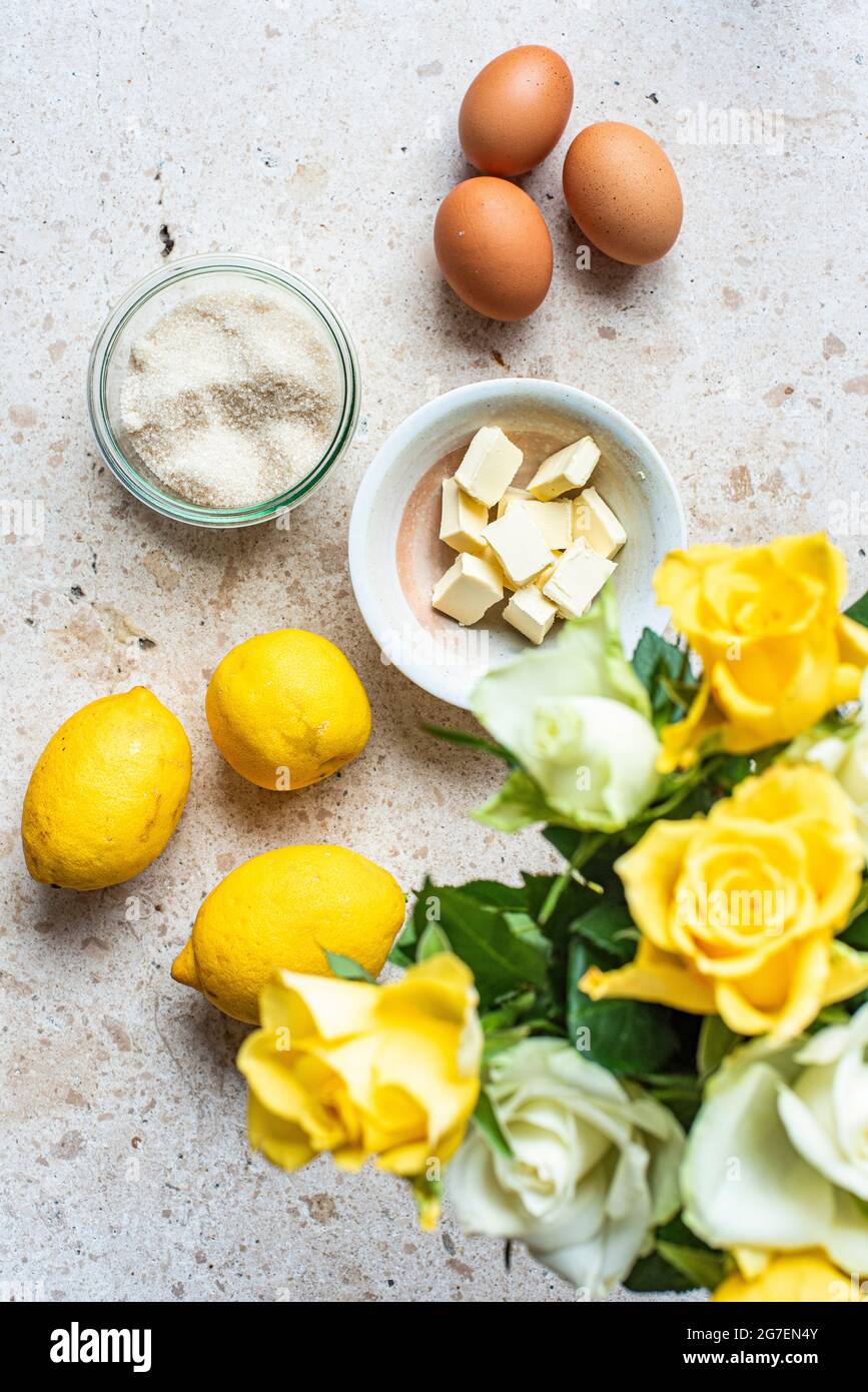 Lemon Curd Ingredients and mixture in progress Stock Photo - Alamy