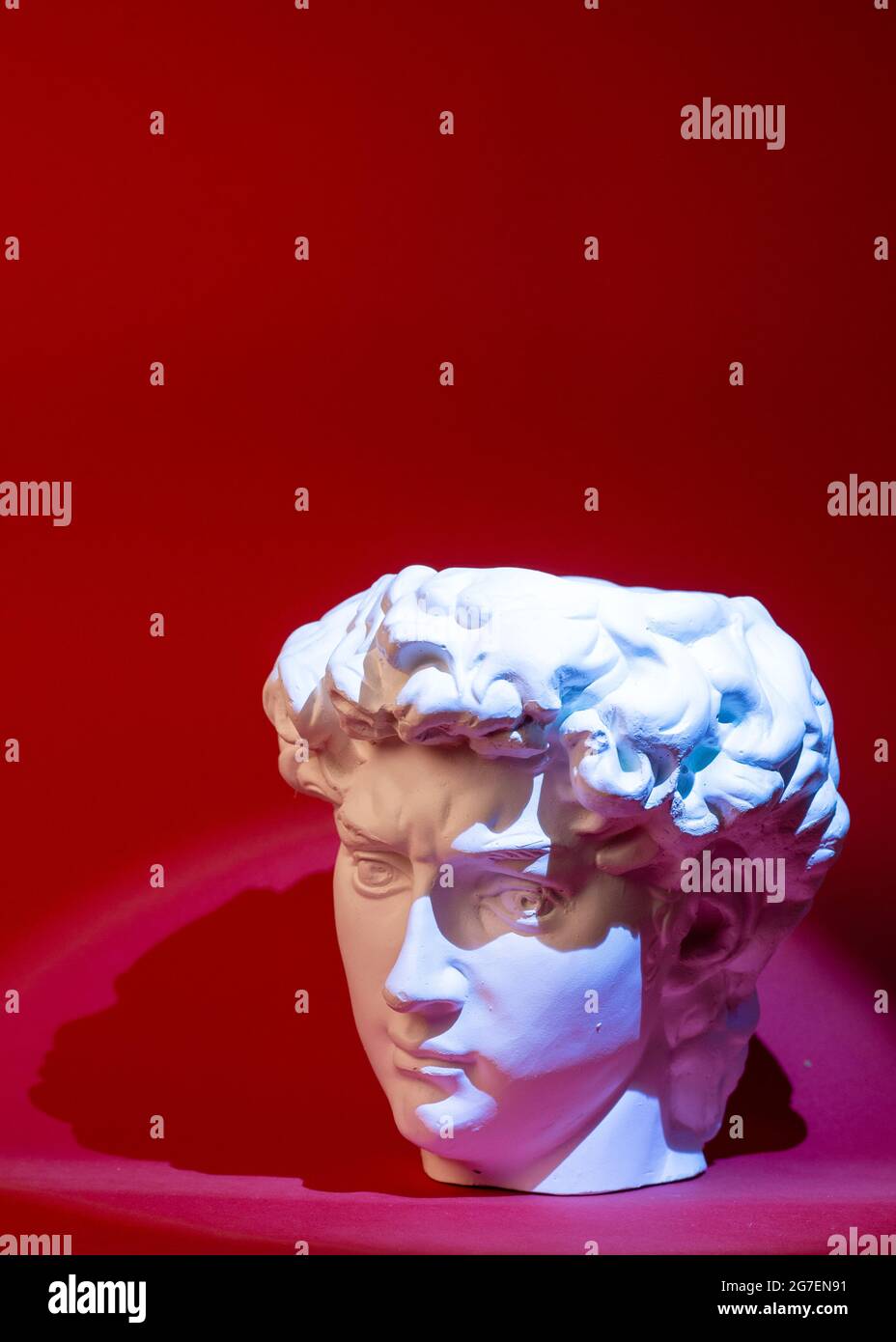 Gypsum statue of David's head. Michelangelo's David statue plaster copy Stock Photo - Alamy