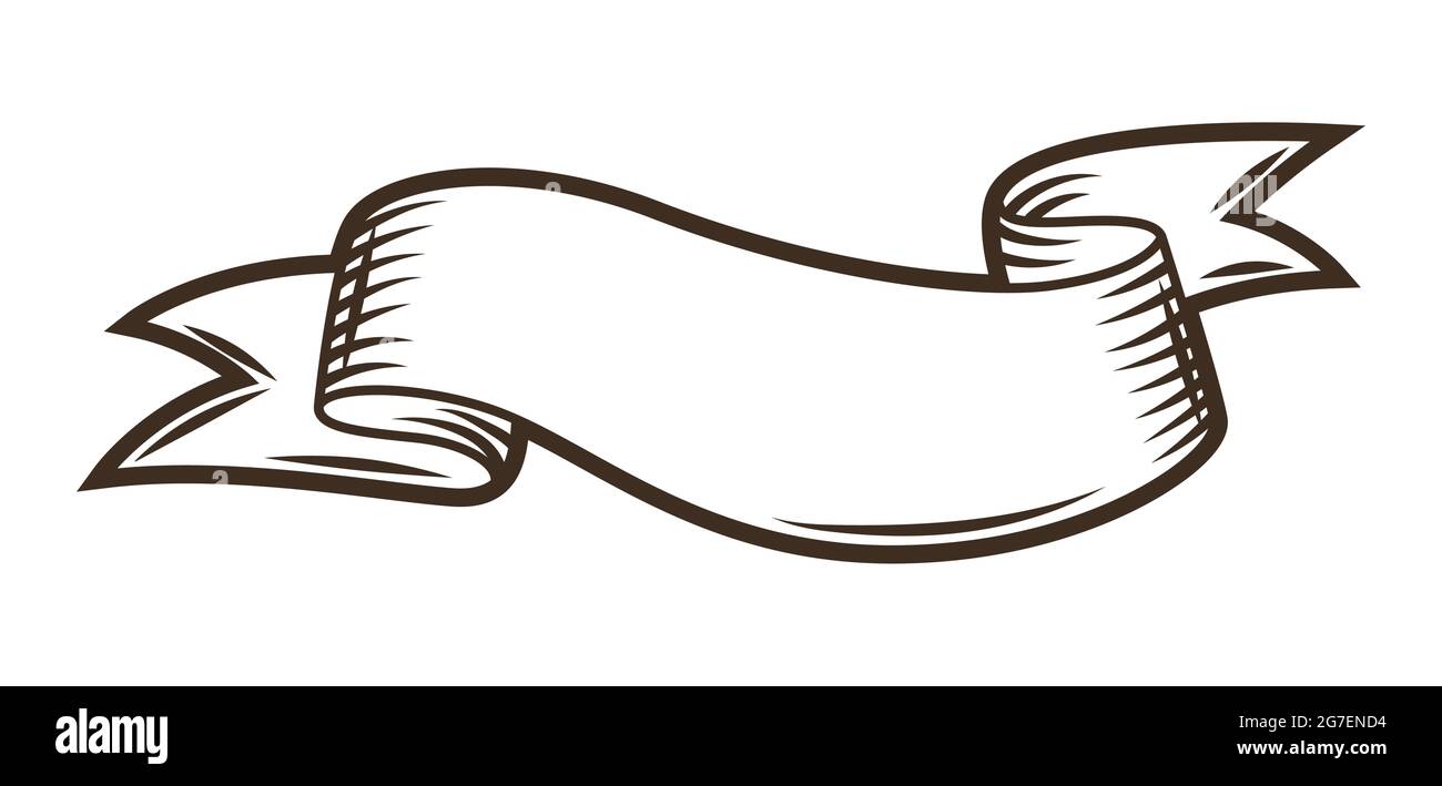 Vintage decorative ribbon. Banner in engraving hand drawn style Stock ...