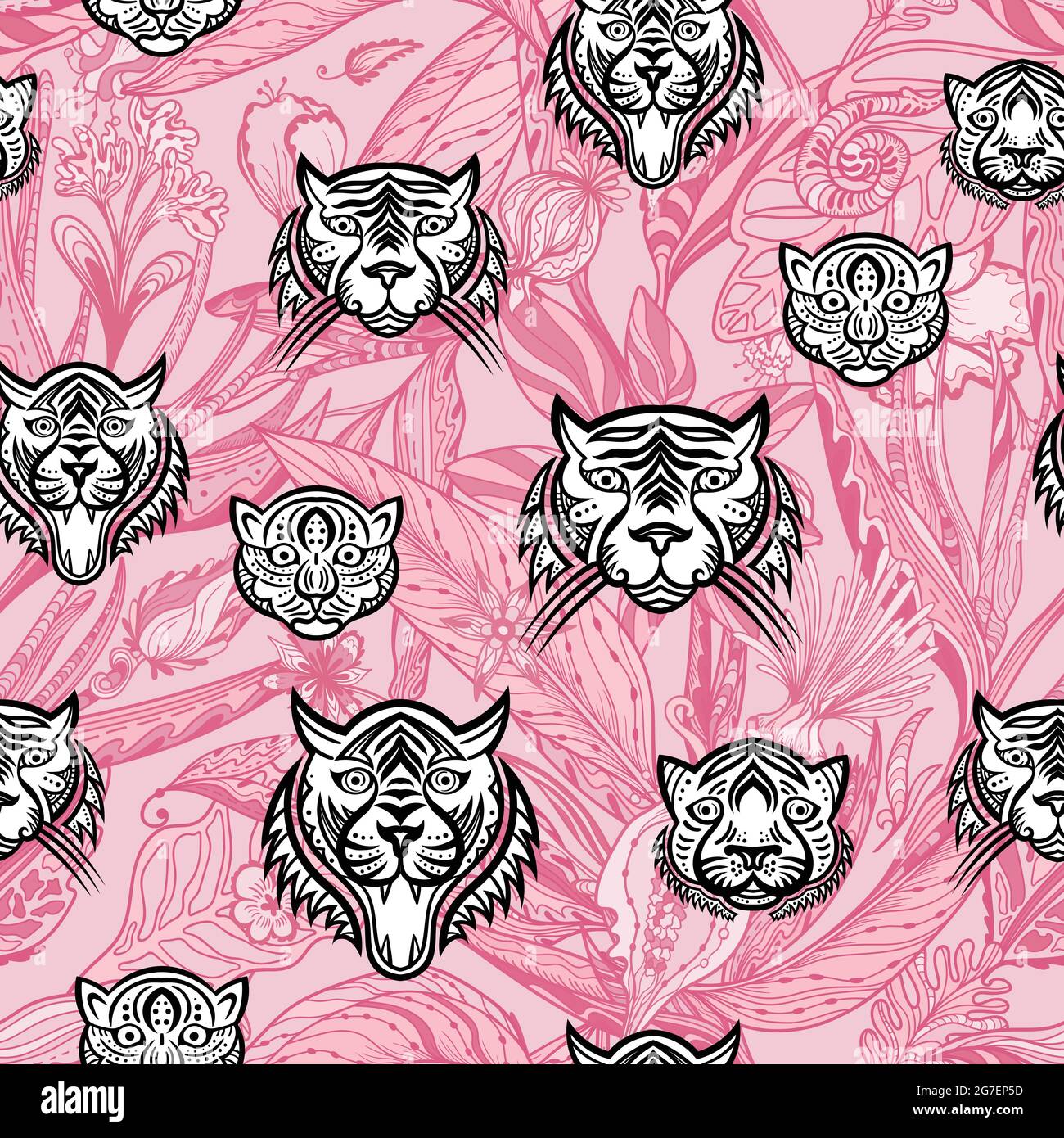 Vector pattern with wild cats and jungle plants Stock Vector Image ...